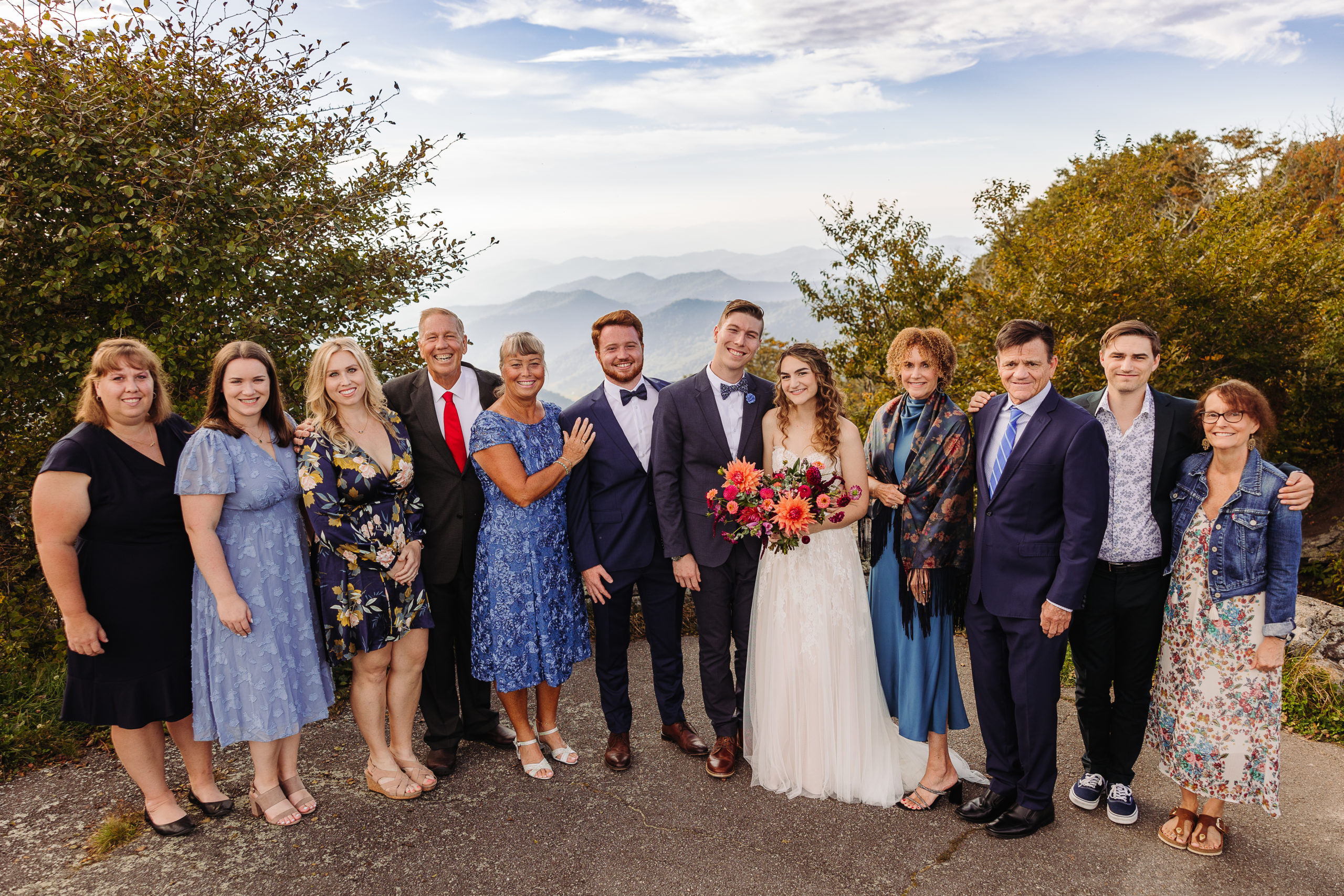 Bride and Groom surrounded by Guests Asheville Elopement ~ Elope Outdoors