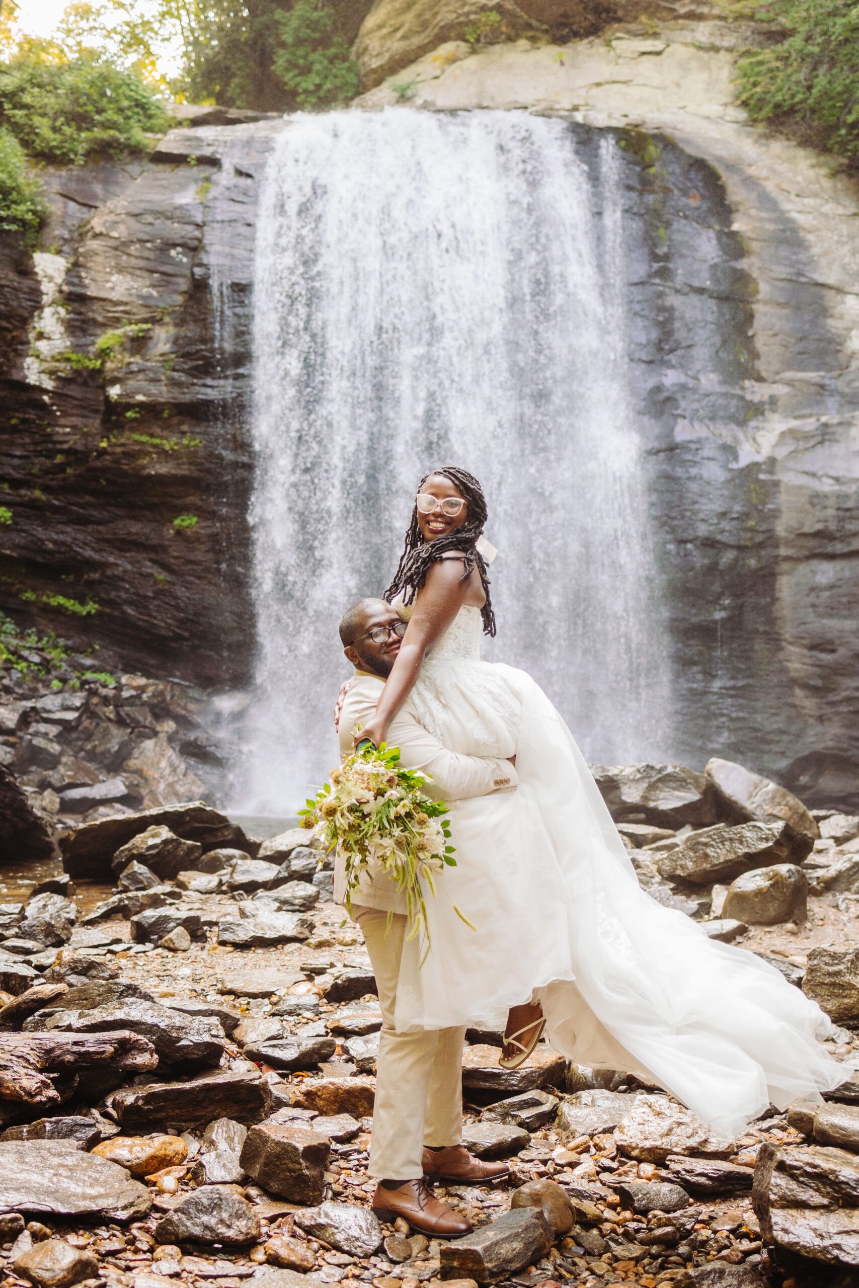 Couple photos groom lifts bride Asheville Waterfall Elopement ~ Elope ...